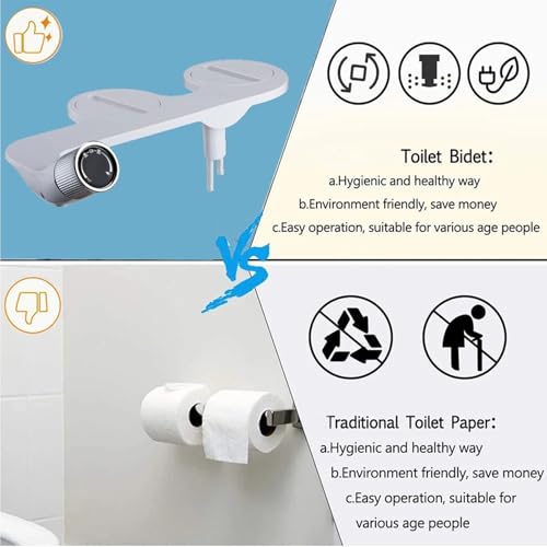 EOLTMESS Bidet Toilet Seat Attachment with Non-Electric Dual Nozzle, Self Cleaning Dual Nozzle Hygienic Toilet Bidet, Pressure Adjustable Water Pressure(15/16)