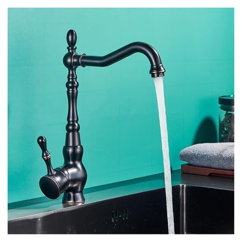 Single Handle Black countertop Mount Bathroom Kitchen Brass 360 Degree Swivel Mixer Faucet hot and Cold Water Mixer(Oil Rubbed Bronze)