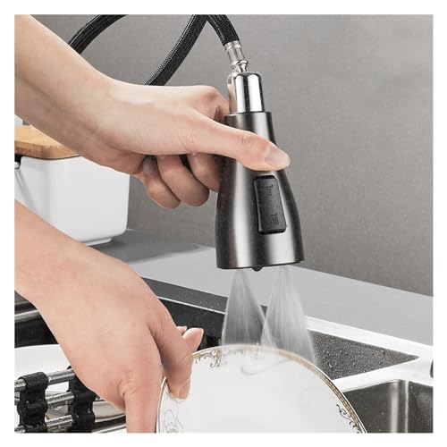 Kitchen Faucet Single Hole Pull Out Spout Kitchen Sink Mixer Faucet Spray Head Chrome/Black Mixer Faucet(Gray)