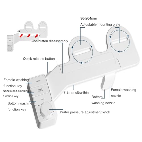 EOLTMESS Bidet Attachment for Toilet, Ultra-Slim Self Cleaning Dual Nozzle Hygienic Toilet Bidet, Warm & Cold Fresh Water Bidet Sprayer with Feminine Wash & Rear Wash(1/2)