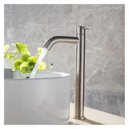 Stainless Steel Quick Opening heightened Single Cold Kitchen Sink Faucet Bathroom Above Counter Basin Faucet(BlackB)