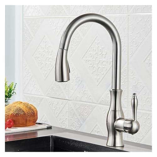 Pull Out Kitchen Sink Single Lever Water Mixing Faucet Crane 360 ​​Degree Rotating Mixer(Nickel)