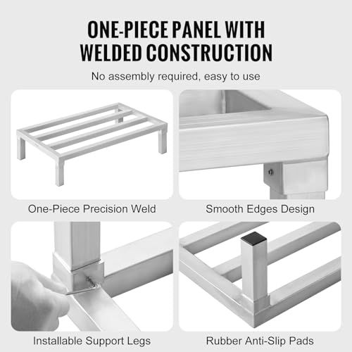 VEVOR Aluminum Dunnage Rack, 36” x 20” Commercial Food Floor Rack, 8” Off The Floor, 1800 lbs Capacity All-Welded Aluminum Storage Rack, for Storage in Restaurants, Kitchens, Garages and Vehicles