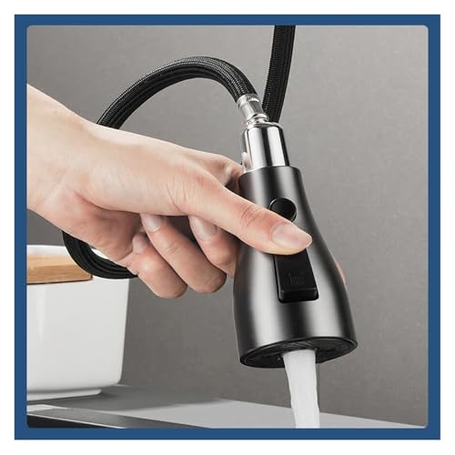 Kitchen Faucet Single Hole Pull Out Spout Kitchen Sink Mixer Faucet Spray Head Chrome/Black Mixer Faucet(C)