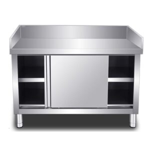 thickened stainless steel work table sliding door prep table perimeter edge stall design multi-function storage cabinet large storage commercial kitchen metal table casework