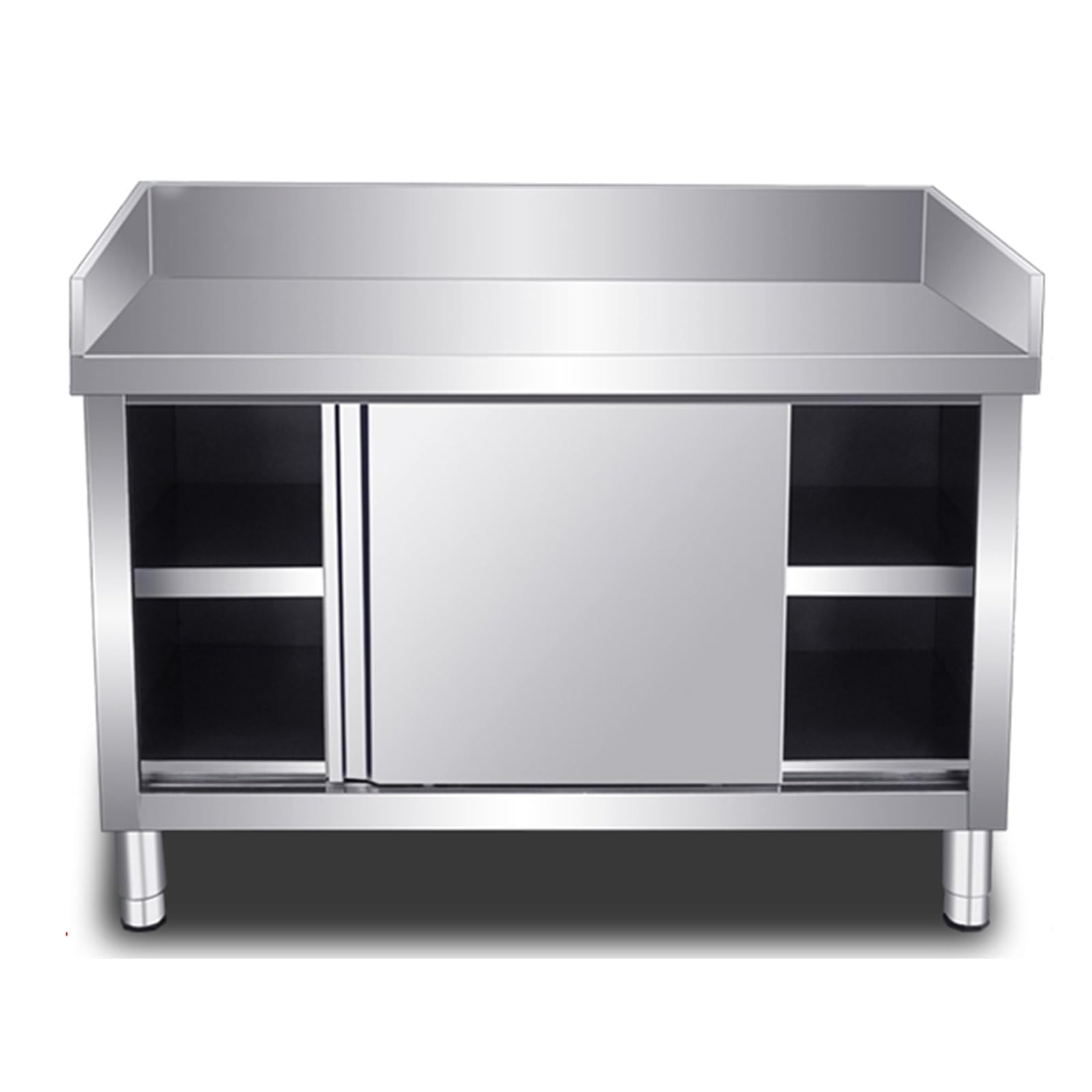 Thickened Stainless Steel Work Table Sliding Door Prep Table Perimeter Edge Stall Design Multi-Function Storage Cabinet Large Storage Commercial Kitchen Metal Table Casework