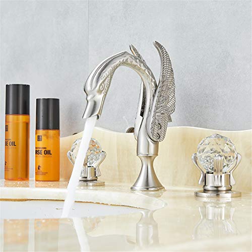 BKWJNYEHI Washbasin Sink Tap, Luxury Gold 3Pcs Bathroom Faucet, 2 Handles Bath Mixer Home Improvement Beauty Bathtub Mixer Taps,Gold(Brushed Nickel)