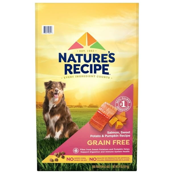 Grain Free Salmon, Sweet Potato & Pumpkin Recipe, Dry Dog Food, 24 Lb, No Artificial Flavors, Colors, Or Preservatives