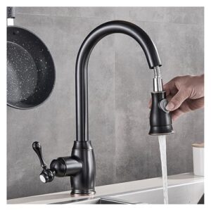 Bronze Black Kitchen Faucet Pull-Out Two-Way Sprayer Single Handle Hot and Cold Water Mixing Faucet Kitchen Water Crane Type 360 ​​Degree Rotation(Oil Rubbed Bronze)