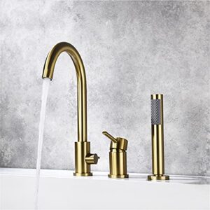 BKWJNYEHI Modern Bathroom Faucet, 3 Holes Single Handle Bathtub Filler Faucet with Handheld Shower Waterfall Spout,Matte Black(Matte Black)