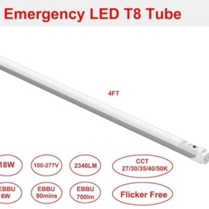 E2 LIGHTING 4ft T8 LED Bulbs, LED Fluorescent Tube Replacement 4ft, T8 LED with Emergency Battery, 5 CCT Tunable 27K-50K, 6W, 120-277V, Ideal for Office and Warehouse-5 Pack