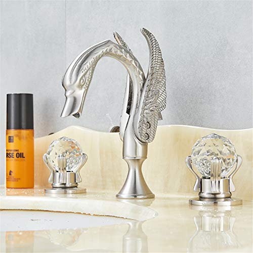 BKWJNYEHI Washbasin Sink Tap, Luxury Gold 3Pcs Bathroom Faucet, 2 Handles Bath Mixer Home Improvement Beauty Bathtub Mixer Taps,Gold(Brushed Nickel)