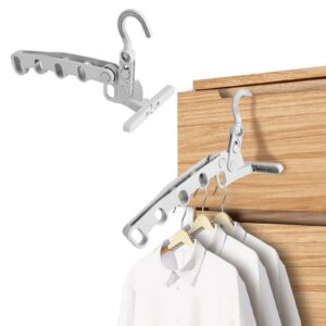 2pcs folding clothes hanger, portable folding hangers for travel with 5 holes plastic wall mounted laundry drying rack coat rack clothes accessories for outdoor camping travel bedroom cabinets (gray)