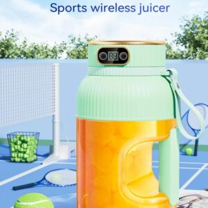 42 Oz The Ovidian Portable Juicer, 2-In-1 Ovidian Large Capacity Juicer Cup, Multifunctionalportable Blender for Smoothies With Digital Display for Sports, Fitness and Daily Life (Green-double cover)