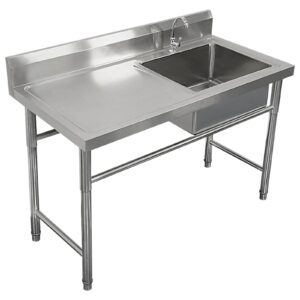 commercial stainless steel worktop with sink,stainless steel utility sink,free standing single bowl kitchen sink set water for farmhouse, bathroom,bar,laundry room,adjustable feet