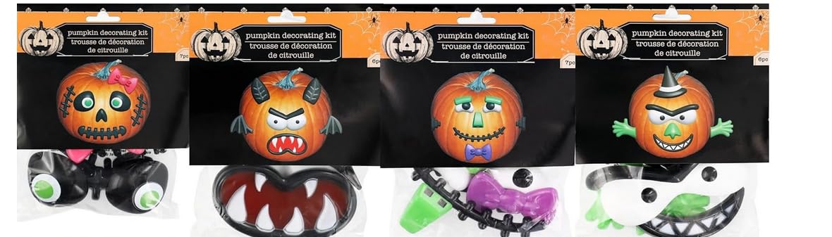 Halloween Plastic Push in Pumpkin Decorating Kits No Carving Kits 1 Set 4 Packs Halloween Pumpkin Faces Push in