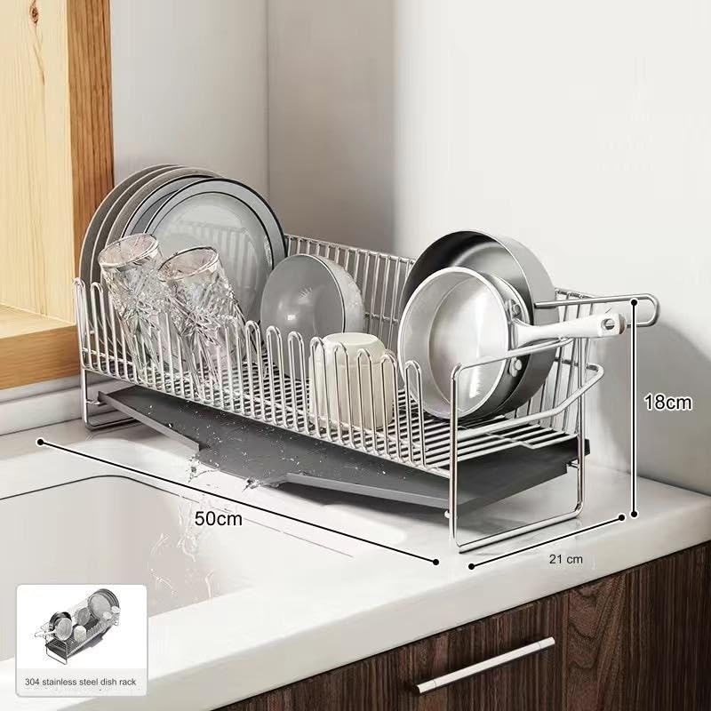 Dish Drying Rack 304 Stainless Steel Dish Rack with Drainboard Drainage, Utensil Holder for Various Kitchenware,Comes with chopstick holder Multifunctional Dish Rack for Kitchen Counter,Cup Holder,(St