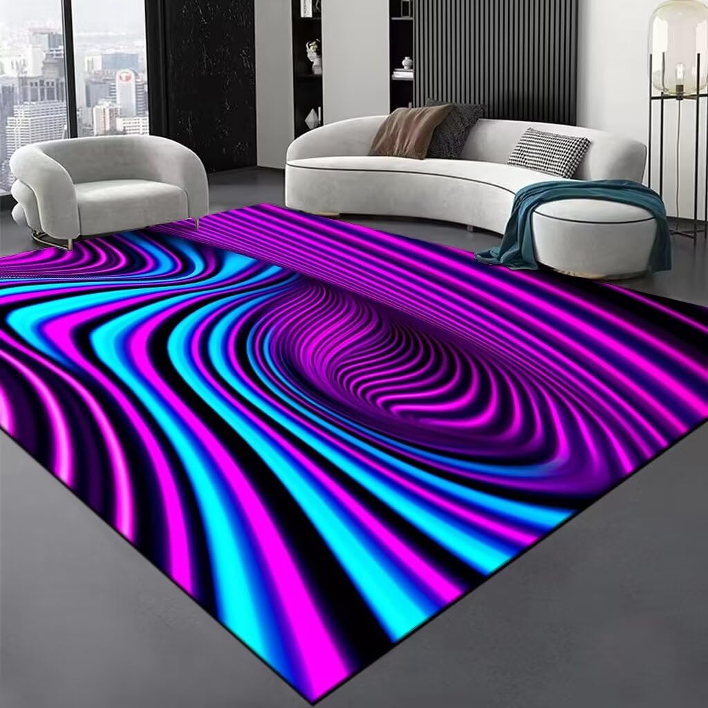 YJDRUG Abstract Striped Area Rug,3x5ft, Optical Illusion Decorative Indoor Rug, Modern Abstract Rug for Bedroom, Living Room Hallway Entrance Non-Slip Washable Rug