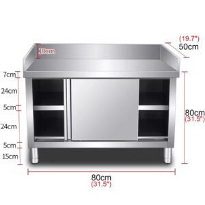 Thickened Stainless Steel Work Table Sliding Door Prep Table Perimeter Edge Stall Design Multi-Function Storage Cabinet Large Storage Commercial Kitchen Metal Table Casework