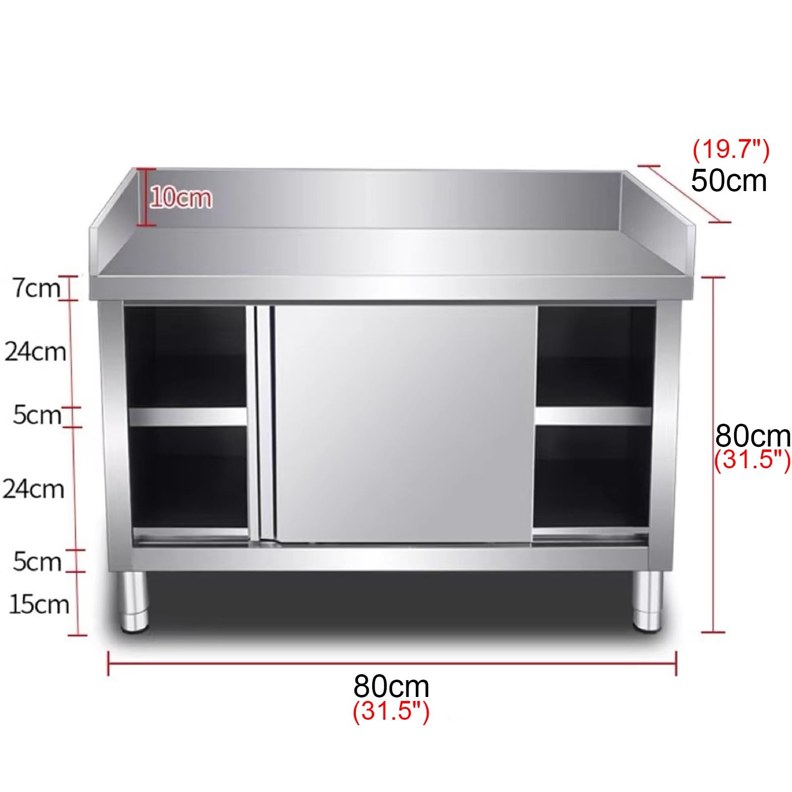 Thickened Stainless Steel Work Table Sliding Door Prep Table Perimeter Edge Stall Design Multi-Function Storage Cabinet Large Storage Commercial Kitchen Metal Table Casework