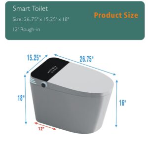 SouNor 12"Rough-in Blue Light Smart Tankless Toilet Bidet Built in with Multi-function Flushing Mode LED Display Warm Air Drying Water Wash, Heated Bidet Seat .Foot Sensor Flush,Ceramic,White.