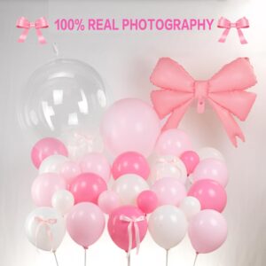 pink balloon arch kit Coquette Birthday Decorations Pink and White Balloon whit Bow balloons for Pink Bow Birthday bachelorette Bridal Shower Party Decorations