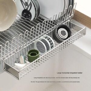 Dish Drying Rack 304 Stainless Steel Dish Rack with Drainboard Drainage, Utensil Holder for Various Kitchenware,Comes with chopstick holder Multifunctional Dish Rack for Kitchen Counter,Cup Holder,(St