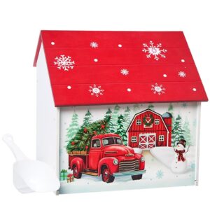 the lakeside collection sidewalk salt box with scoop - red truck