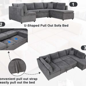 Suheww Pull-Out Sleeper Sectional, 117.3" Modular Sectional Sleeper Sofa with Pull Out Couch Bed, U Shaped Sectional Sleeper Sofa with Pullout for Living Room Grey