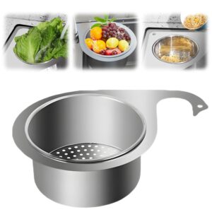 stainless steel draining basket, 2024 new stainless steel swan sink strainer basket sink drain basket, multi-functional swan drain basket for kitchen sink hangs on faucet fits all sink (round-a)