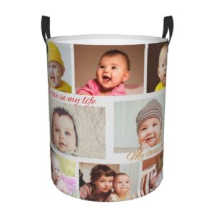 custom laundry basket,personalized laundry hamper with photo name text,customized dirty clothes storage with handle,collapsible storage basket for bathroom living room bedroom