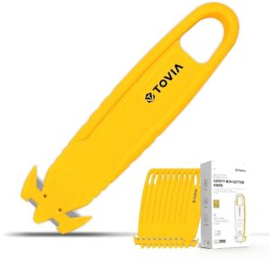 safety utility cutter, t tovia stainless steel package opener, two sided concealed blade, bladeless tape splitter, efficient cutting for boxes, wrap,straps, plastic straps (10)