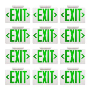 vtyxctigj green led exit sign emergency light with battery backup, double face hardwired green letter emergency exit lighting for business, restaurant, commercial, supermarket, ul-listed, 120-277v, 6pcs (green, 12 pack)