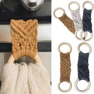 Macrame Towel Holder Ring, Macrame Kitchen Towel Holder, Crochet Towel Holder Rings, Macrame Knit Hanging Kitchen Towel Holder, Crochet Hanging Dish Towel Holder Hanging Kitchen Towels Ring (C)