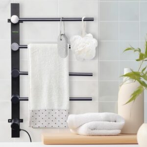 Heated Towel Rack | 4-Bar Electric Towel Warmer Racks Wall Mounted,Stainless Steel Temperature Adjustable Waterproof Drying Rack with Built-in Timer for Kitchen, Bathroom