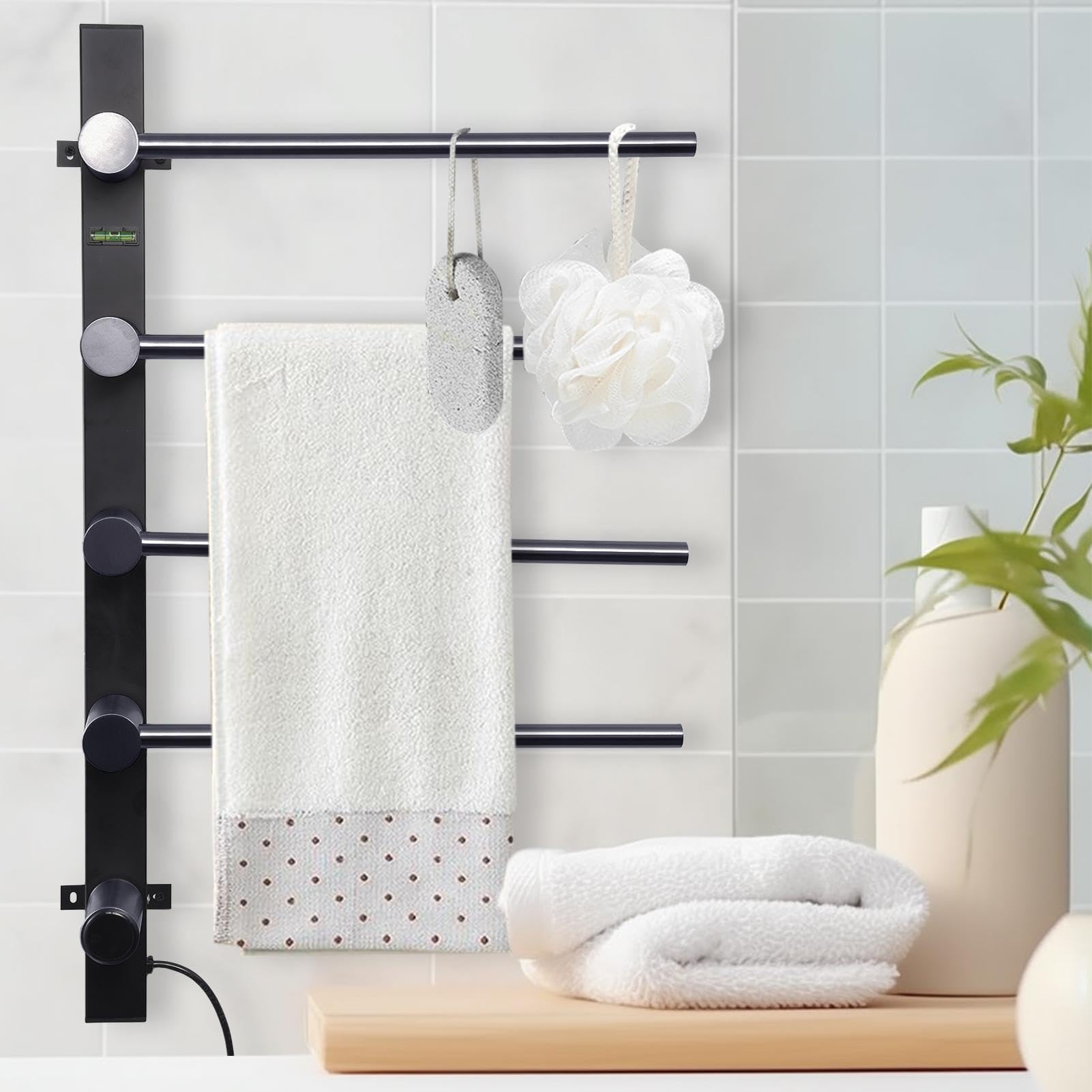 Heated Towel Rack | 4-Bar Electric Towel Warmer Racks Wall Mounted,Stainless Steel Temperature Adjustable Waterproof Drying Rack with Built-in Timer for Kitchen, Bathroom