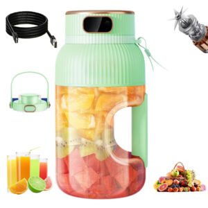 42 oz the ovidian portable juicer, 2-in-1 ovidian large capacity juicer cup, multifunctionalportable blender for smoothies with digital display for sports, fitness and daily life (green-double cover)