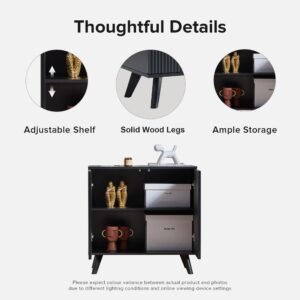 XUZENEST Modern Sideboard Buffet Cabinet Console Table, Accent Storage Cabinet Credenza Buffer Cabinet with 4 Fluted Doors for Kitchen Dining Living Room Entryway(Black)