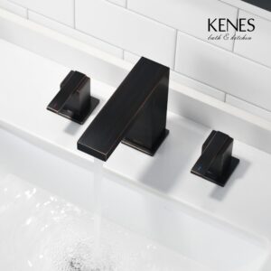 KENES Oil Rubbed Bronze Bathroom Sink Faucet Widespread Bathroom Faucet Two Handle, 8-Inch 3 Pieces Bathroom Vanity Faucet 3 Hole Lavatory Faucet with Supply Lines, KE-9050-8