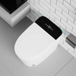 SouNor 12"Rough-in Blue Light Smart Tankless Toilet Bidet Built in with Multi-function Flushing Mode LED Display Warm Air Drying Water Wash, Heated Bidet Seat .Foot Sensor Flush,Ceramic,White.