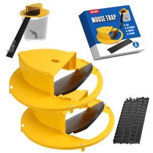 mouse trap bucket bucket lid mouse trap, 5 gallon bucket compatible, mouse catching tool, trap door style, multi catch, auto reset, indoor outdoor (2pc-yellow)