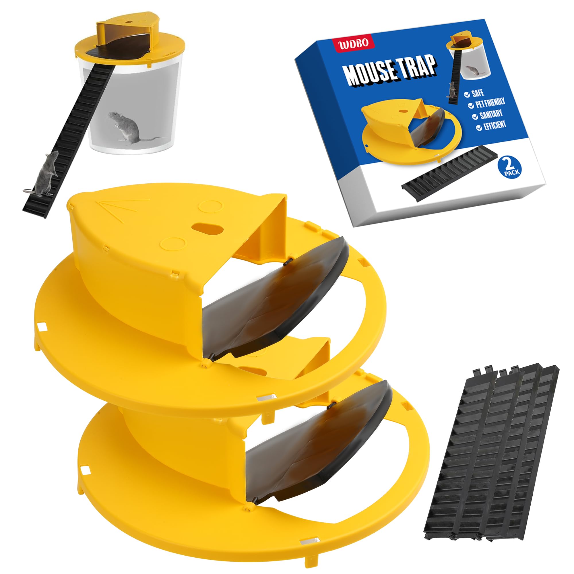 Mouse Trap Bucket Bucket Lid Mouse Trap, 5 Gallon Bucket Compatible, Mouse Catching Tool, Trap Door Style, Multi Catch, Auto Reset, Indoor Outdoor (2PC-Yellow)