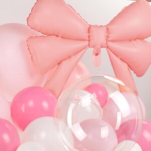 pink balloon arch kit Coquette Birthday Decorations Pink and White Balloon whit Bow balloons for Pink Bow Birthday bachelorette Bridal Shower Party Decorations