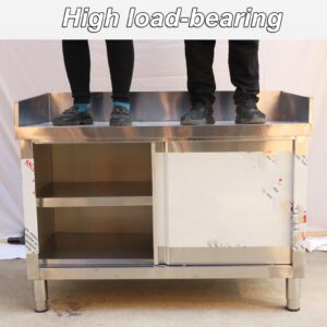 Thickened Stainless Steel Work Table Sliding Door Prep Table Perimeter Edge Stall Design Multi-Function Storage Cabinet Large Storage Commercial Kitchen Metal Table Casework