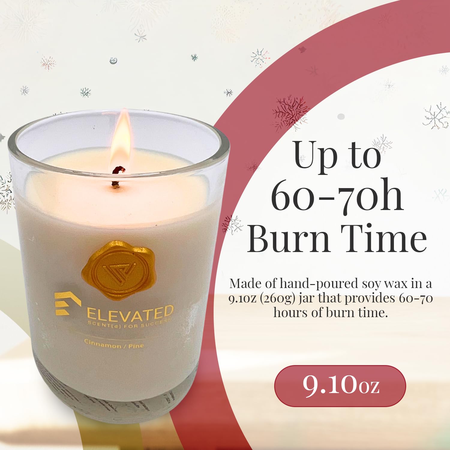 Elevated Scente[d] Candles - Cinnamon Pine Candle | Soy Christmas Candles with Winter Candle Scents | Cozy Season Candle Jar - 70h Long Burning Time | 9.1oz Large