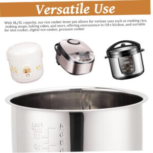 Stainless Steel Rice Cooker Inner Pot 4L Stove Safe Polished Edged Rice Cooker Inner Pot with Scale ＆ 3-Ply Bottom for Rice Pot Rice Cooker Rice Cooker Inner Pot Rice Pot Rice Cooker Inner Pot