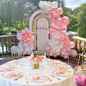 pink balloon arch kit Coquette Birthday Decorations Pink and White Balloon whit Bow balloons for Pink Bow Birthday bachelorette Bridal Shower Party Decorations