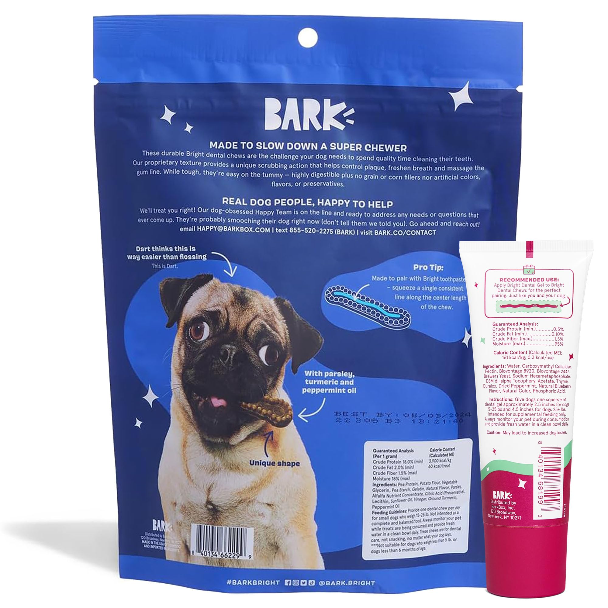 Bark Bright Durable Dental Kit - Berry Mint Flavored - 15 Chew Sticks & Toothpaste - Small Breeds