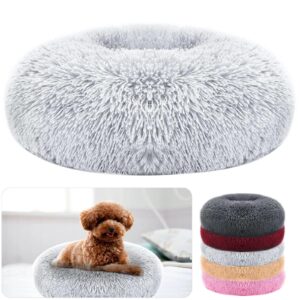 Calming Dog Cat Bed, Cozy Nest Sofa Bed Cushion, Anti-Anxiety Donut Cuddler Warming Cozy Soft Round Bed, Fluffy Faux Fur Plush Cushion Bed for Small Medium Dogs and Cats, Pink