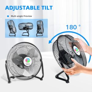 YRWTO 9 Inch Floor Fan, 3 Speed Stainless Steel Industrial Fan, High Velocity Floor Fan with 180° Adjustable Tilt, Portable Quiet Table Fan for Home Bedroom Living Room Office